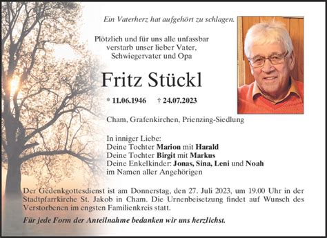 Traueranzeigen von Fritz Stückl Mittelbayerische Trauer