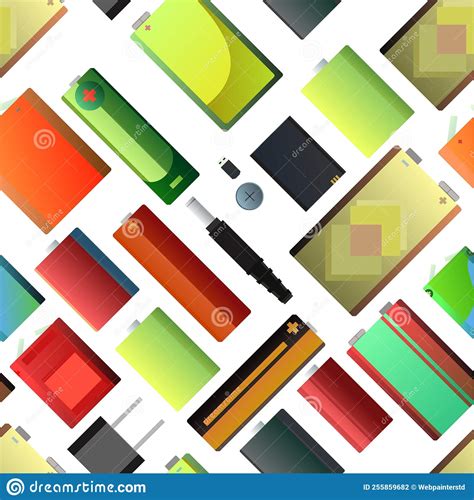 Varieties Battery Energy Source Seamless Pattern Electricity