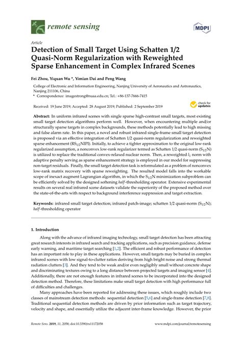 Pdf Detection Of Small Target Using Schatten 12 Quasi Norm Regularization With Reweighted