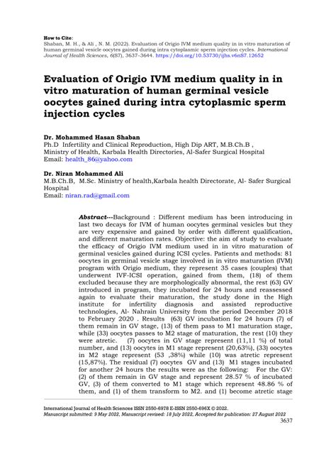 Pdf Evaluation Of Origio Ivm Medium Quality In In Vitro Maturation Of