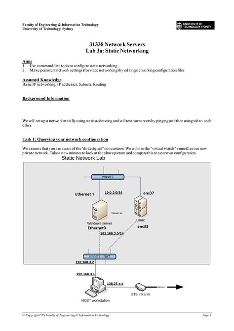 Lab 3a Static Networking Linux And Windows Faculty Of Engineering Information Technology