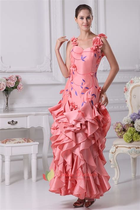 Prom Dress With Embroidered Flowers Floral Applique Prom Dress Ruffle