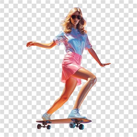 Premium Psd Png Stylish Woman Skateboarding Summer