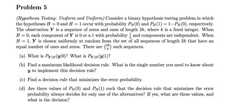 Solved Problem 5 Hypothesis Testing Uniform And Uniform Chegg