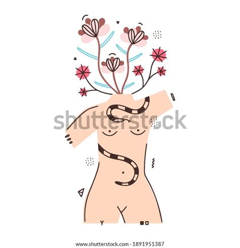 Flowers Vase Form Naked Female Body Stock Vector Royalty Free