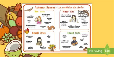 Autumn Senses Word Mat Englishspanish Twinkl