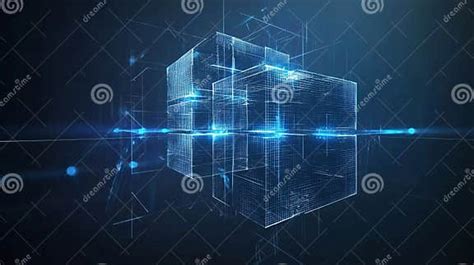 A Futuristic Scene Of Floating Holographic Cubes And Glowing Data Particles In A Deep Blue Space