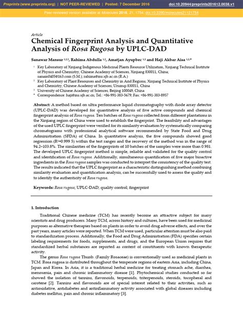 Chemical Fingerprint Analysis And Quantitative Analysis Of Rosa Rugosa