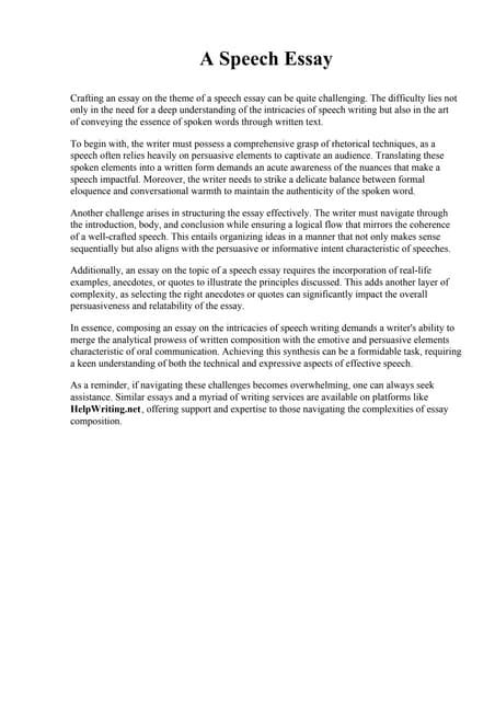 Sample Essay Of Speechpdf