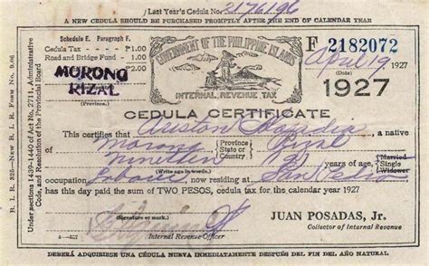 A Sample Of A Cedula Residence Filipinas Nostalgia Facebook