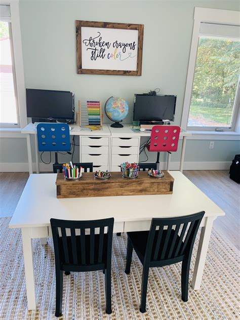 Homeschool Room Desk Setup Homeschool Table Ideas Homeschool Room