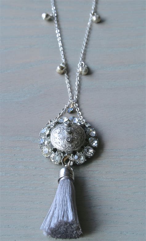 Silver Crystal Tassel Necklace Katie Weiner Vintage Jewellery Designer