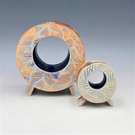 Clay Art Center Sally Ng Med Blue Daisy Vase