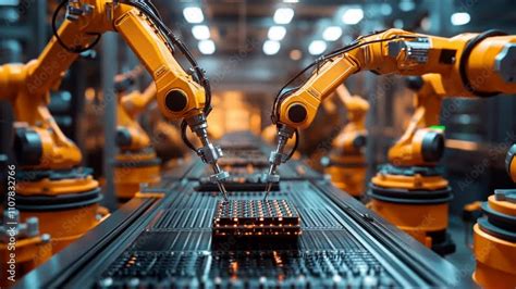 Battery Manufacturing Line With Robotic Arms Assembling Electric