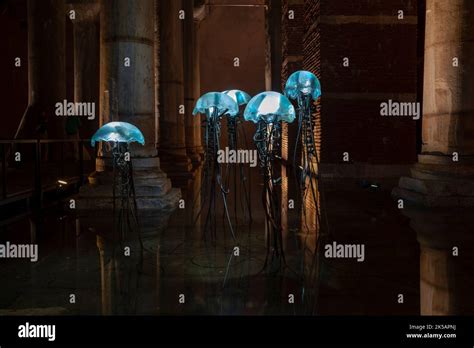 Basilica Cistern Is One Of Favorite Tourist Attraction Selective Focus Decorative Lights Stock