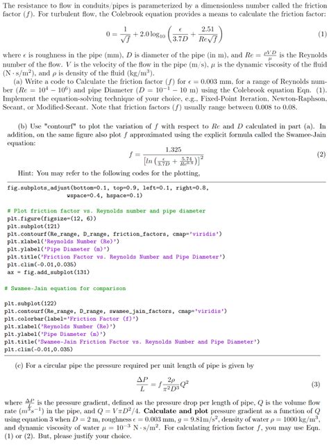 Solved Please Solve Using Python A Moody S Chart Needs To Chegg