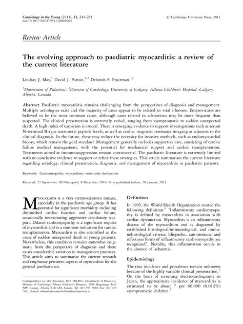 Pdf The Evolving Approach To Paediatric Myocarditis A Review Of The Current Literature