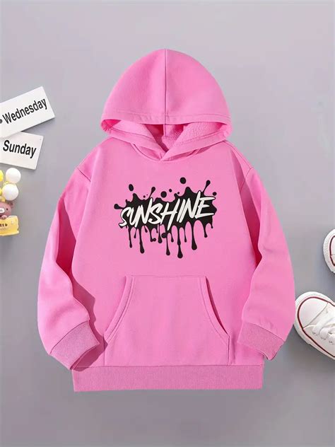 Chic Sunshine Print Girls Casual Graphic Hoodie Tops Long Temu