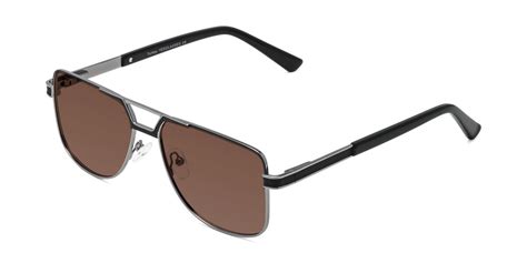 Black Gunmetal Grandpa Metal Aviator Tinted Sunglasses With Brown