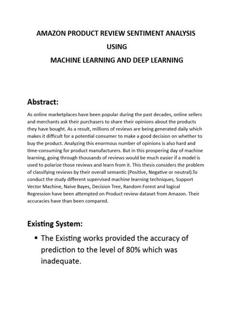 Amazon Product Review Sentiment Analysis Abstract Documentation Pdf