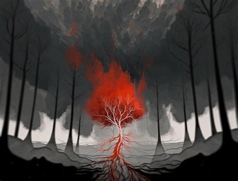 Premium AI Image Red Tree Sitting In The Middle Of A Forest Generative Ai
