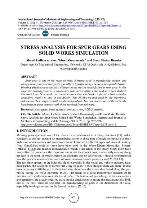 Pdf Stress Analysis For Spur Gears Using Solid Works Simulation