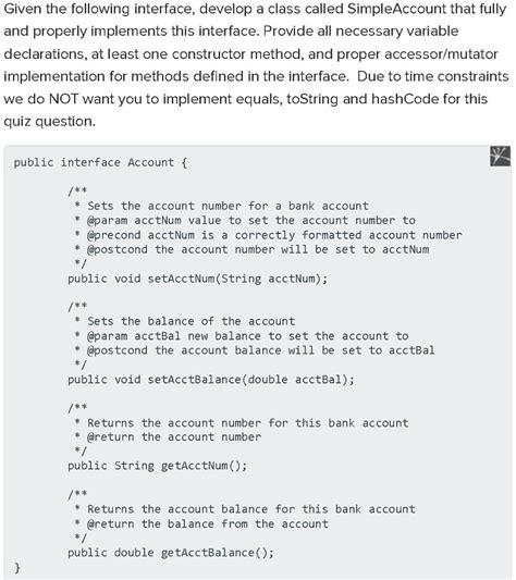 Solved Given The Following Interface Develop A Class Called