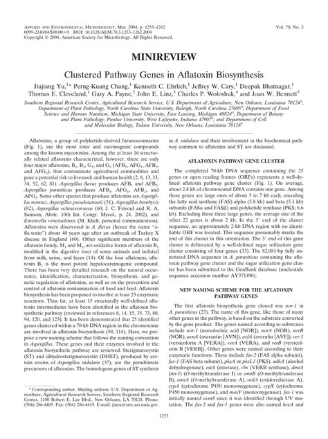 Pdf Clustered Pathway Genes In Aflatoxin Biosynthesis