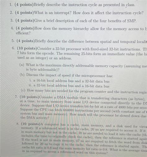 solved 1 4 points briefly describe the instruction cycle