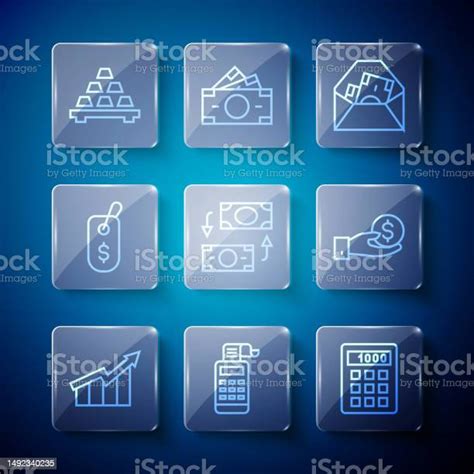 라인 재정 성장 증가 금전 등록기 계산기 달러 기호가 있는 봉투 환전 가격표 금괴 및 손 기부 돈 아이콘 벡터 계산원에 대한 스톡 벡터 아트 및 기타 이미지 Istock