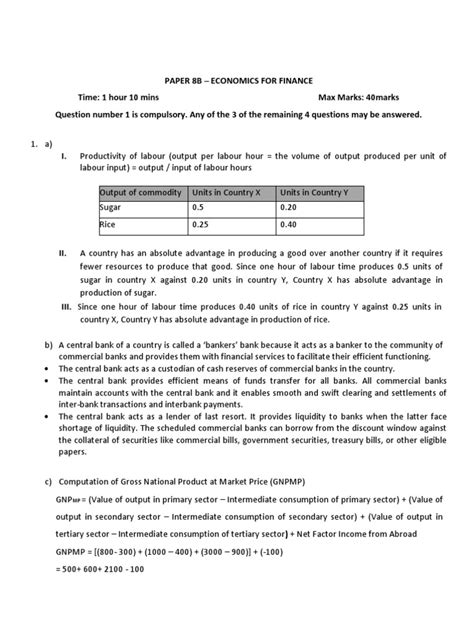 Answer Key Economics For Finance 18 10 2020 Pdf Monetary Policy