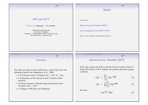 dft and stft outline literature discrete fourier transform dft