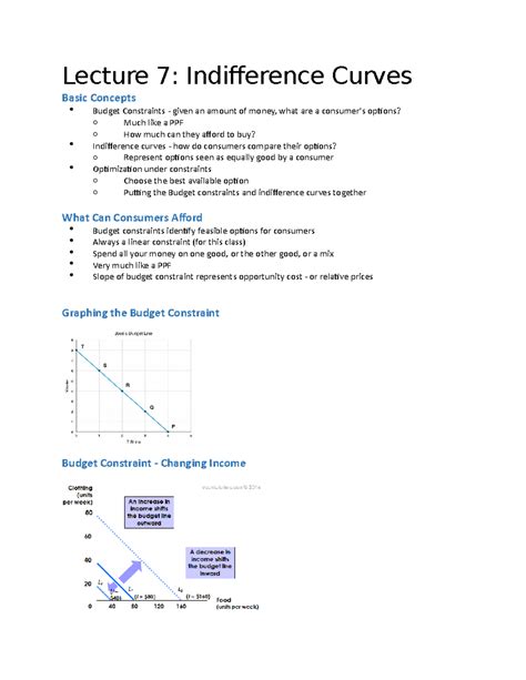 Lecture 7 Indifference Curves Lecture 7 Indifference Curves Basic