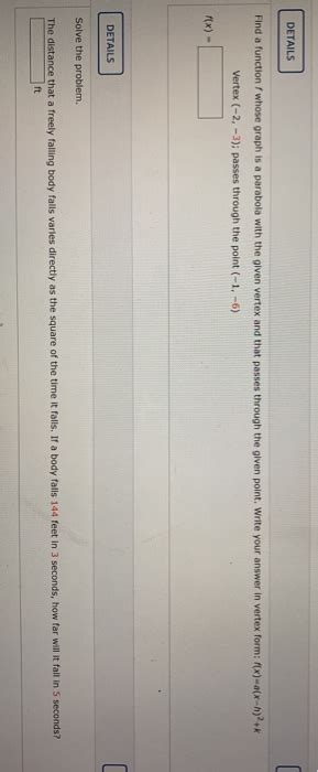Solved Details Find A Function Whose Graph Is A Parabola