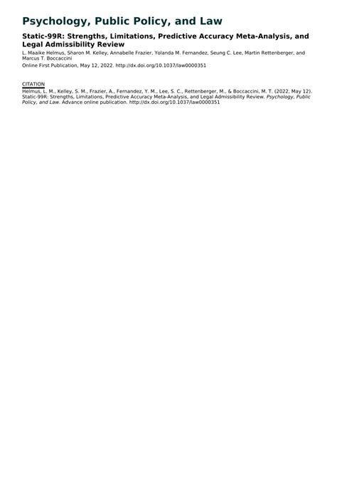 Pdf Static 99r Strengths Limitations Predictive Accuracy Meta