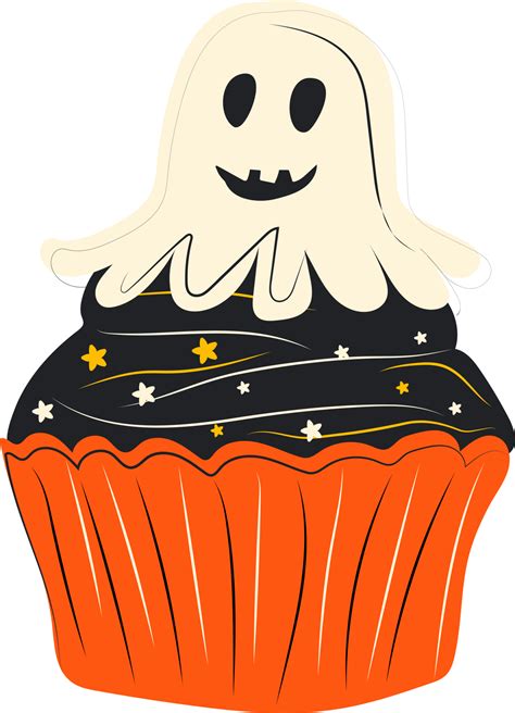 Cute Halloween Cupcake With A Witchs Hat Cartoon Characters In Hand