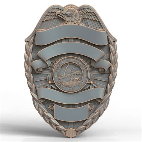 Файл 3d 3d Model Stl File For Cnc Router Laser And 3d Printer 1052 South Dakota Police Badge 📁