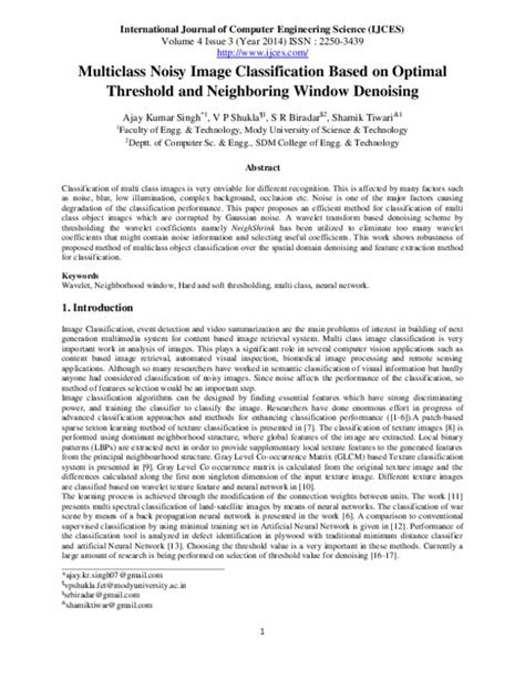 Pdf Multiclass Noisy Image Classification Based On Optimal Threshold