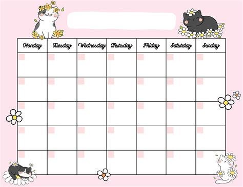 Cute Cat Open Printable Calendar Digital Download Calendar Instant