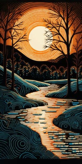 Premium Photo Large Print Of Tim Doyle Style Artwork On River With Sun