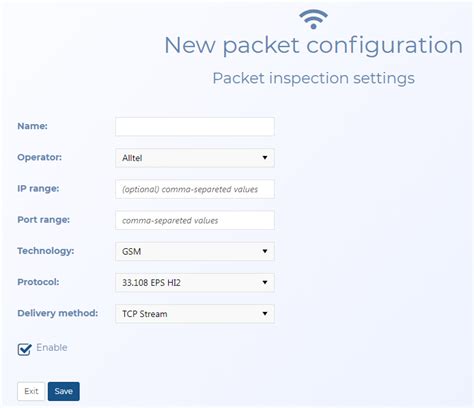 Editnew Packet Configuration Screen