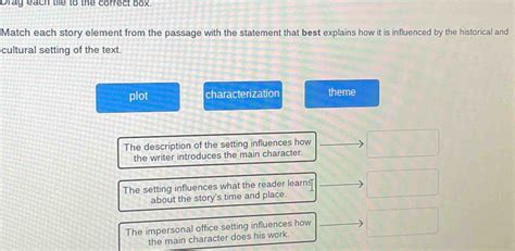 Solved Drag Each Tile To The Correct Box Match Each Story Element From The Passage With The