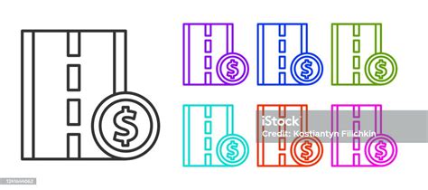 검은 선 유료 도로 교통 표지판입니다 흰색 배경에 격리된 표지판 아이콘입니다 포인터 기호입니다 거리 정보 표지판 방향 기호입니다