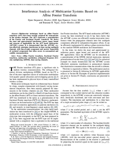 Pdf Interference Analysis Of Multicarrier Systems Based On Affine Fourier Transform