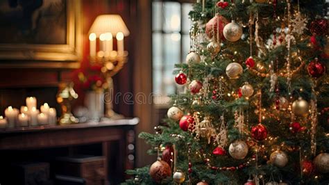 Christmas Spirit Magic Glowing Christmas Tree Decorated With Vintage