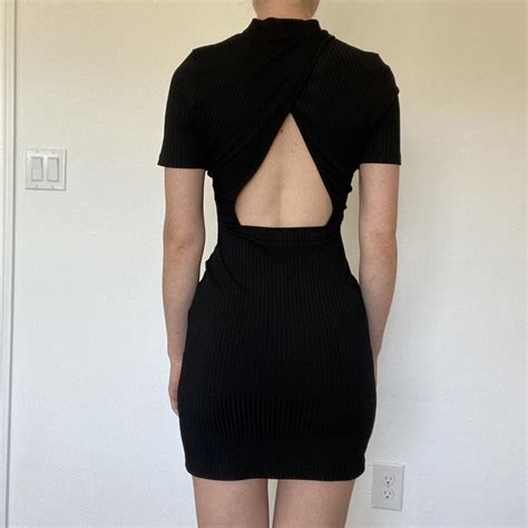 Nasty Gal Ribbed Bodycon Mockneck Cut Out Dress No Depop