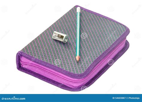 Violet Pencil Box With Wooden Pencil And Sharpener Stock Image Image