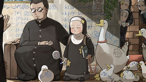 star nun, father, spicy nun's mother, parted grey nun, and brunette bangs nun (little nuns ...