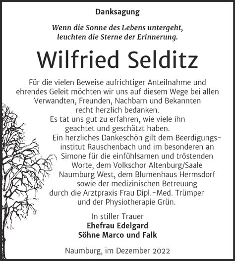 Traueranzeigen Von Wilfried Selditz Abschied Nehmende