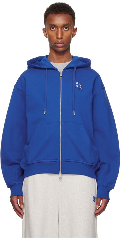 ader error blue trs tag 02 zip up hoodie ssense